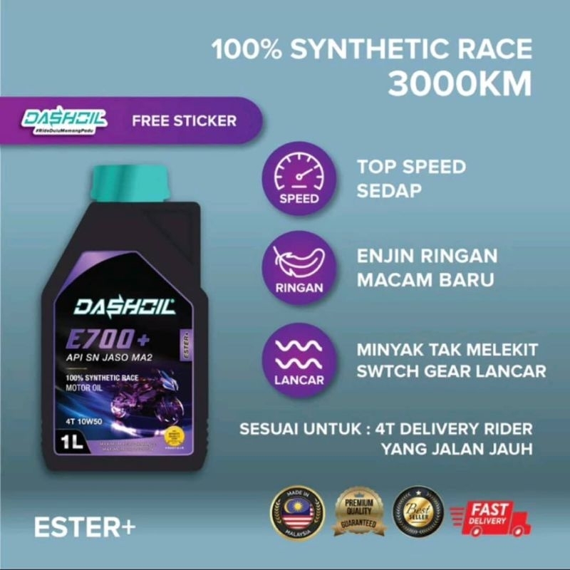 DASH OIL E700+ 4T 1L 10W50 100💯 FULLY SYNTHETCI RACE | Shopee Malaysia