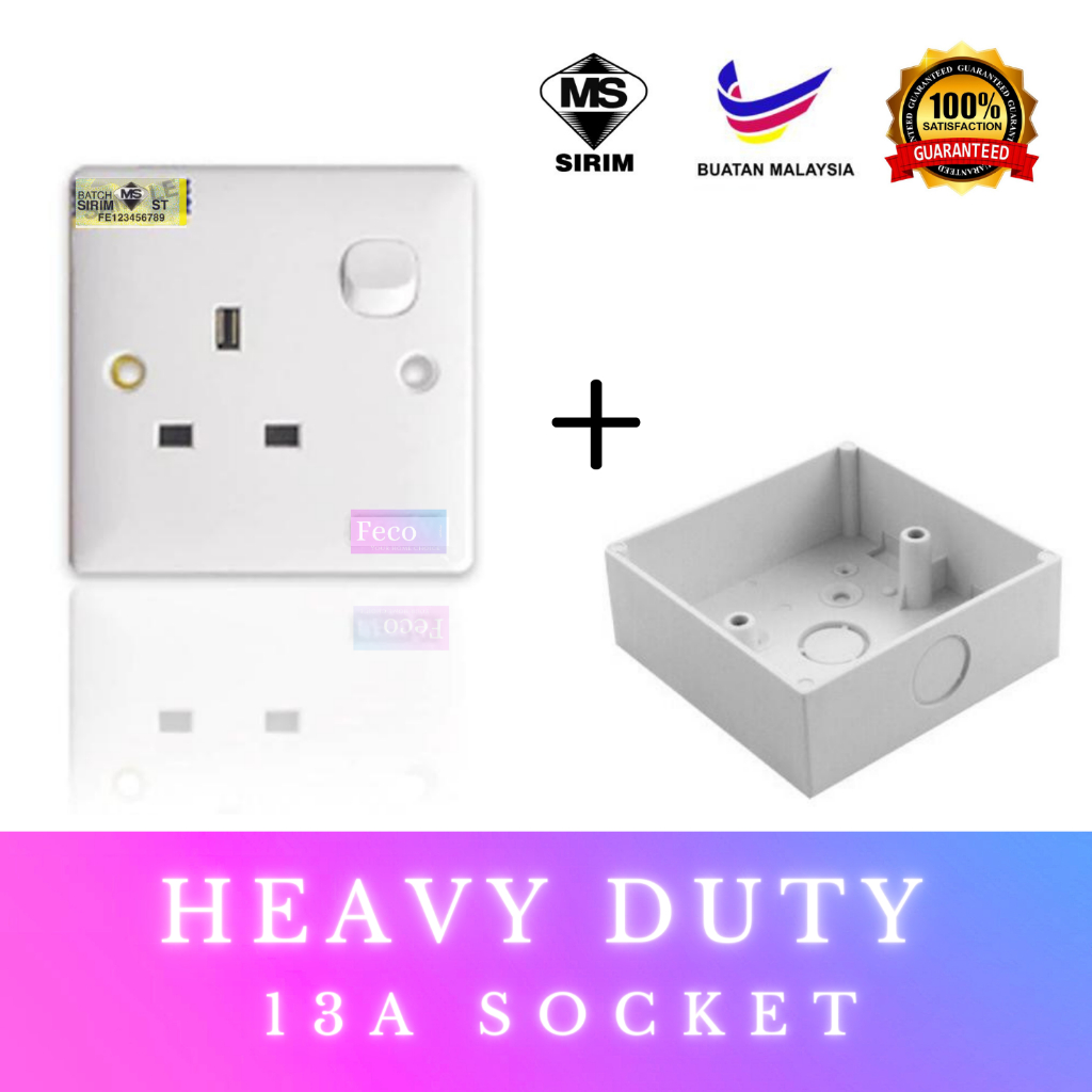 (SIRIM) 13A Double Switch Socket / Dua socket / Twin socket / PVC ...