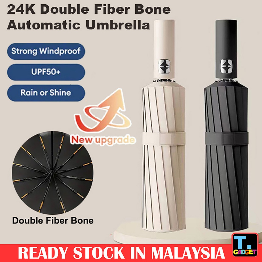 Large 24K Fully Automatic Umbrella Double Fiber Bone UPF50+ UV ...