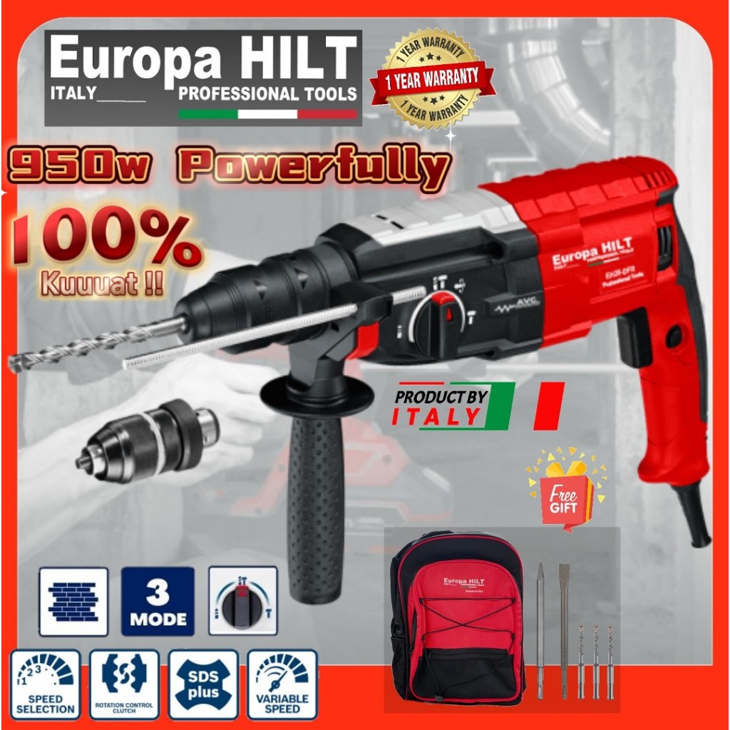 Europa HILT ITALY EHR-28DFV 950w Electric Rotary Hammer Drill Mesin ...