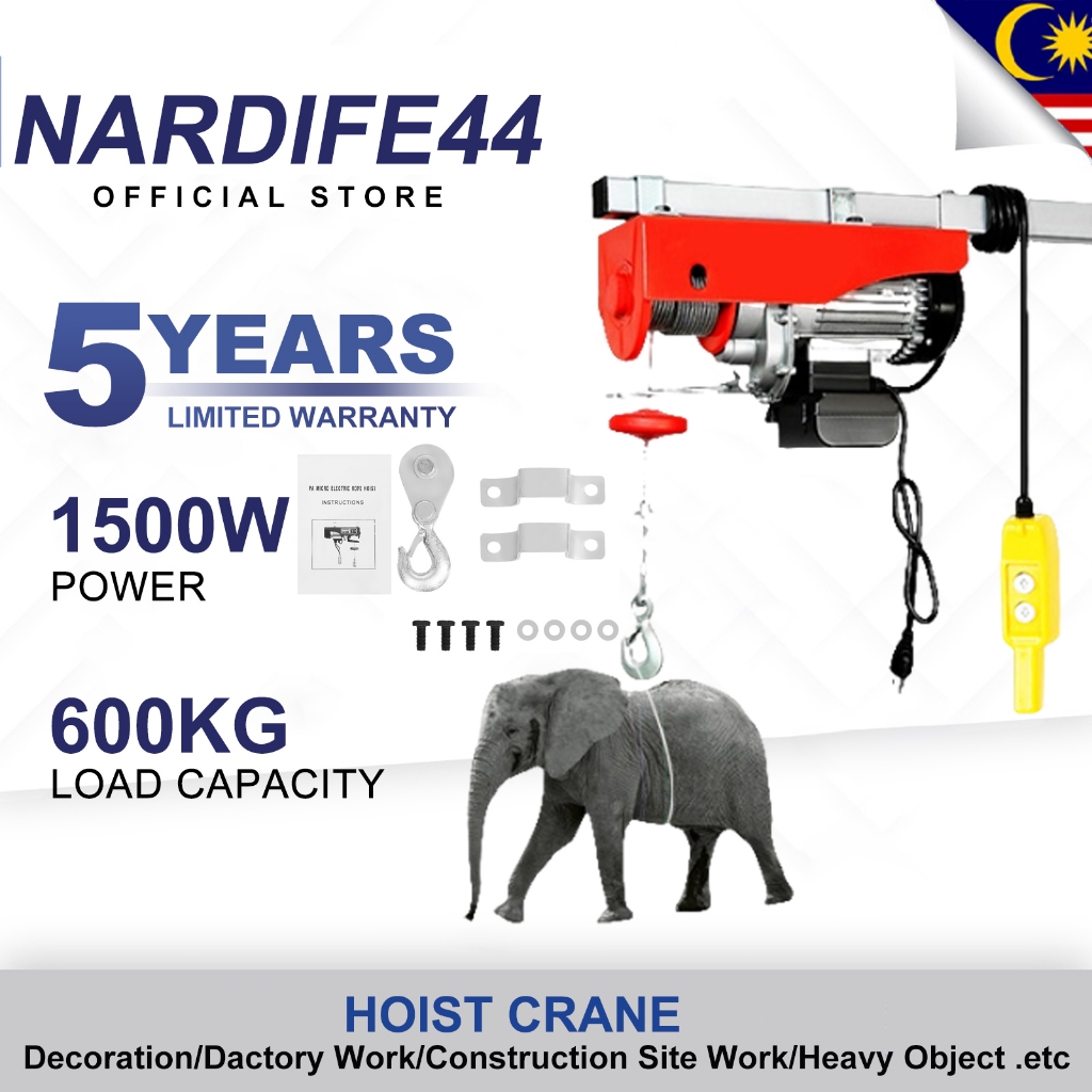 5-Year-Warranty 600kg 1500W Electric Hoist Winch Remote Control Cable ...