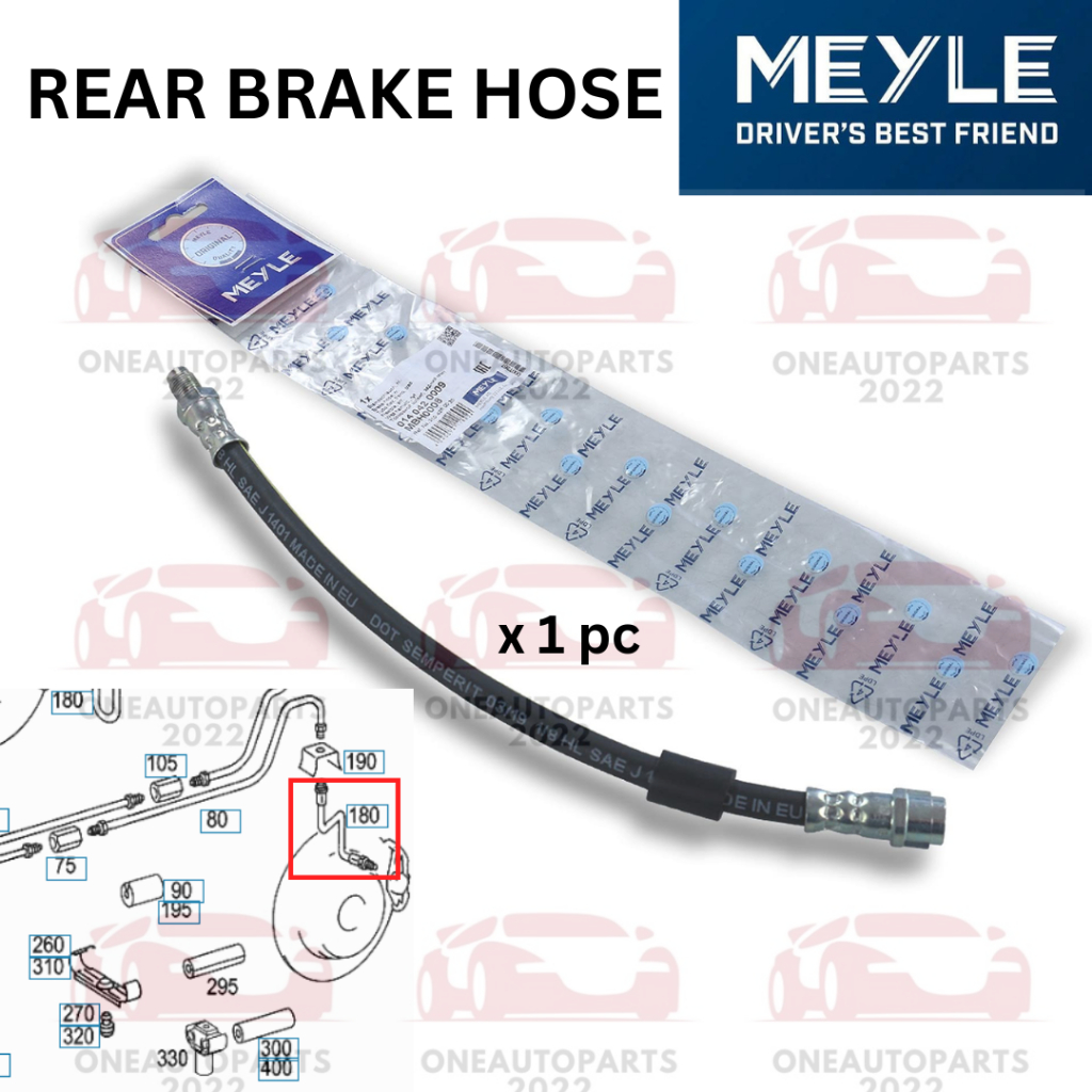 MEYLE GERMANY REAR BRAKE HOSE 1PC MERCEDES BENZ W202 W203 CLK W209 W209 W210 W140 R129 SLK R170 ...