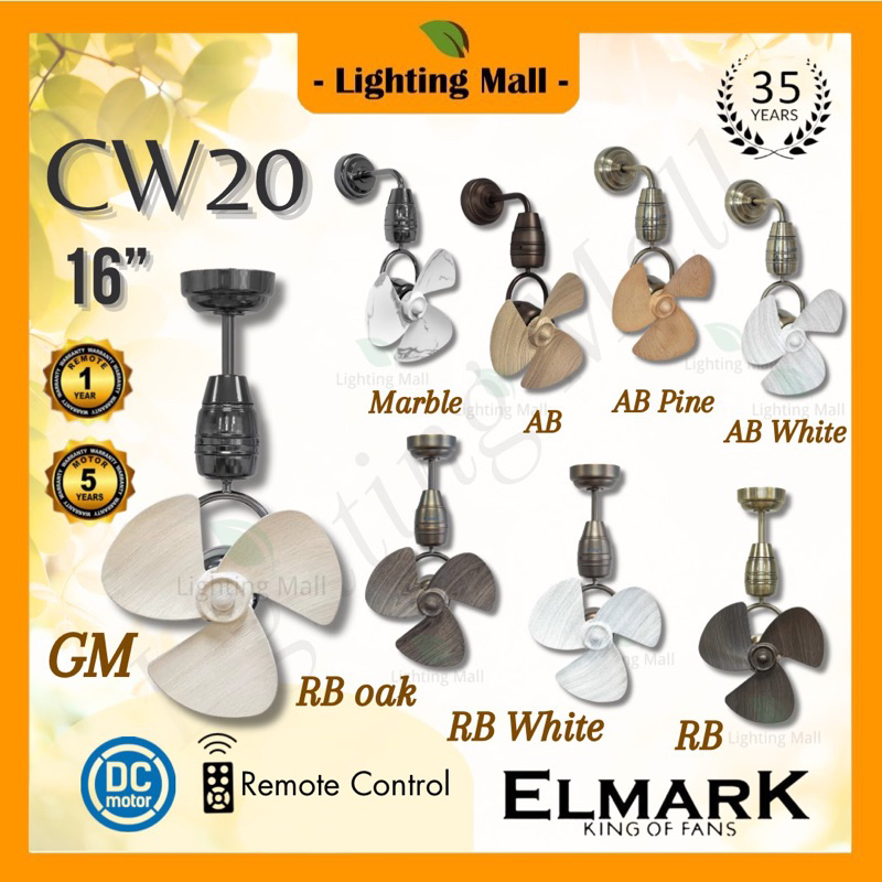 (NEW)Elmark CW20 16”inches DC Motor Remote Control Ceiling Fan/Kipas ...