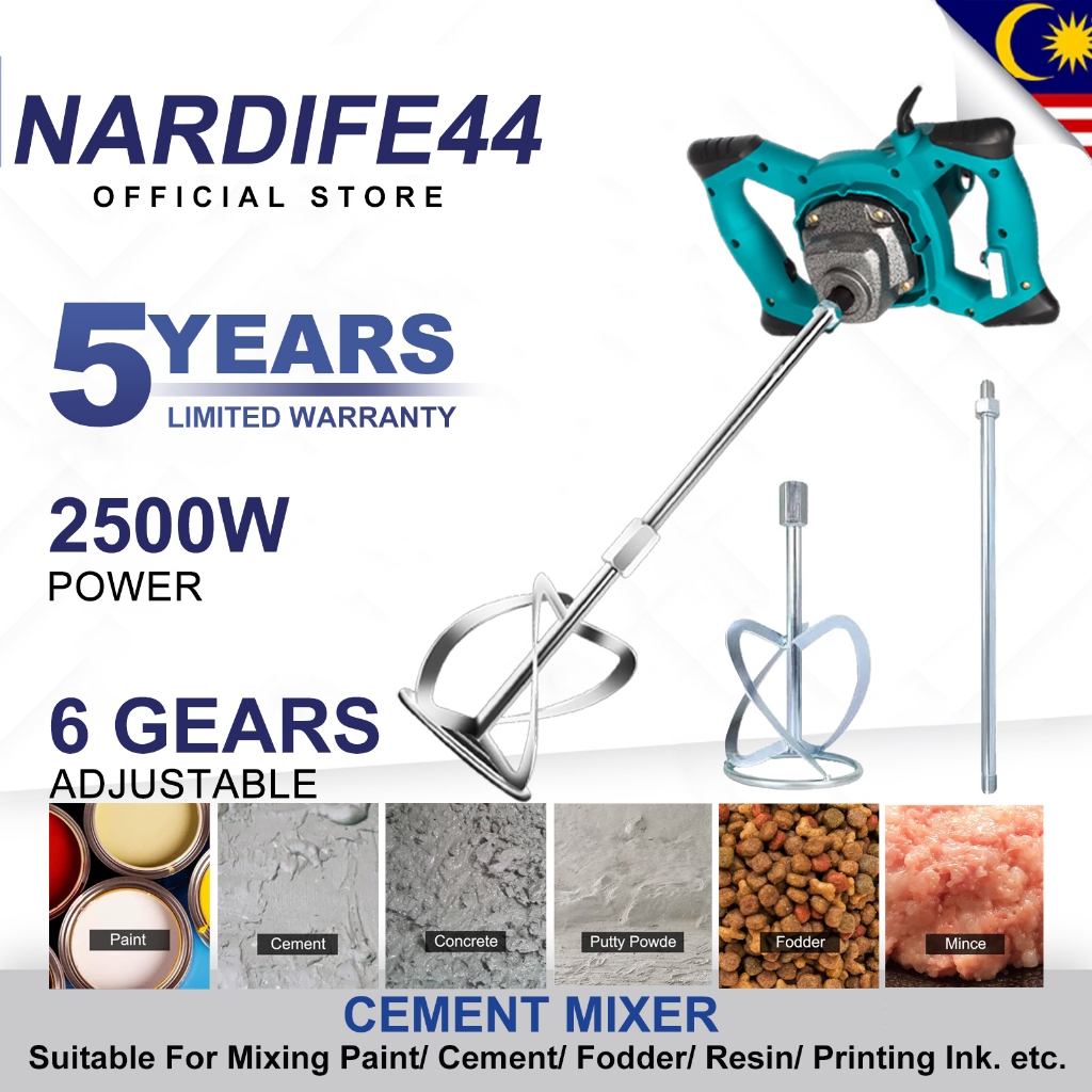 5 Years Warranty 2500W Handheld Electric Cement Paint Mixer 6 Speed ...