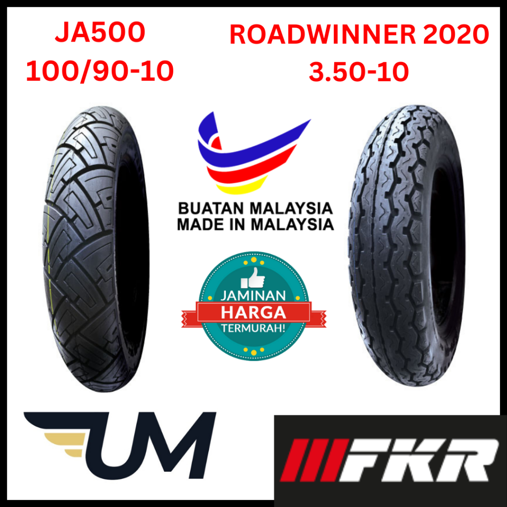🔥HOT SALES🔥 FKR TYRE TUBELESS 10 INCH 100/90-10 ROADWINNER 2020 3.50-10 BUATAN MALAYSIA TIRE ...