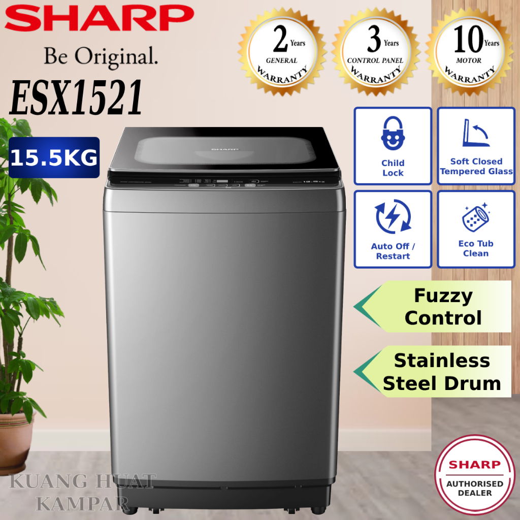SHARP 15.5KG TOP LOADING WASHING MACHINE ESX1521 / ESX-1521 | Shopee ...
