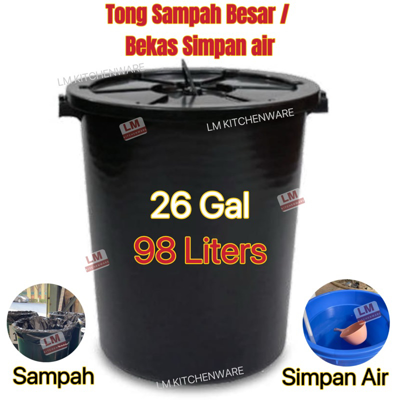 26 GAL TONG SAMPAH BESAR / BEKAS AIR TONG SIMPAN AIR DUSTIN WITH COVER ...