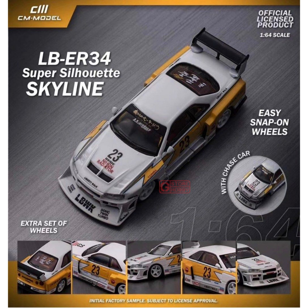 CM MODEL 1/64 LBWK NISSAN SKYLINE GT-R R34 SUPER SILHOUETTE NO.23 WITH ...