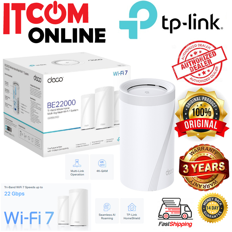 TP-LINK DECO BE85 BE22000 WIFI 7 TRIBAND GIGABIT 10G*2 + 2.5G*2 ROUTER ...
