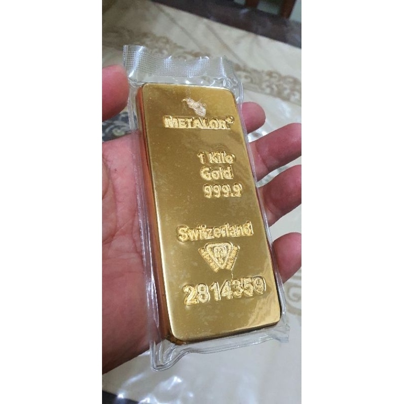Bar Emas Swiss Metalor 1kg 1000g dengan Lapisan Emas Murni 999 dan Inti ...