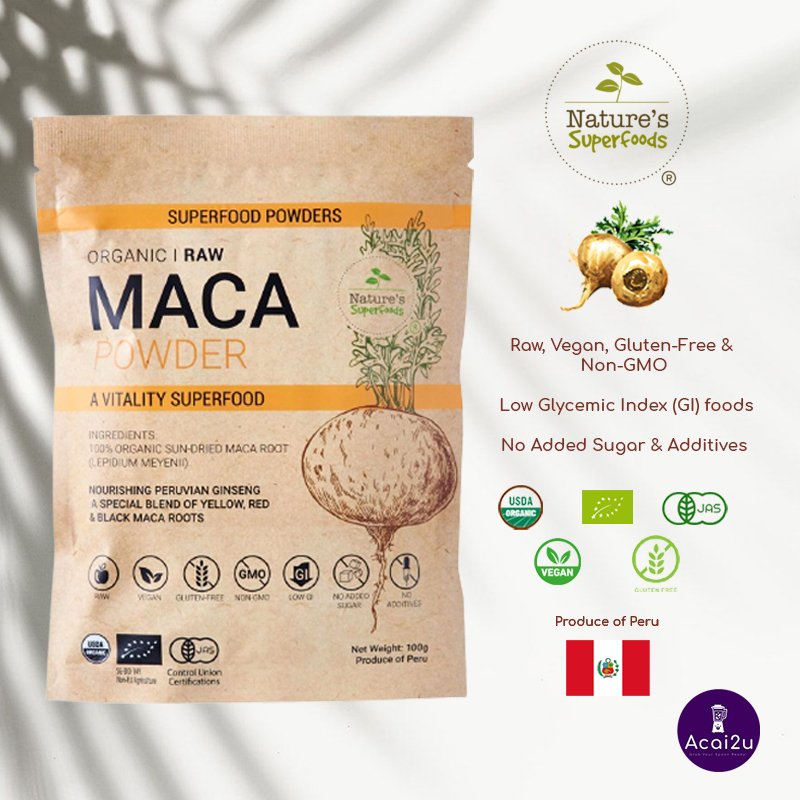 Nature's Superfood Organic Raw Maca Root Powder, 100g Resealable Pack ...