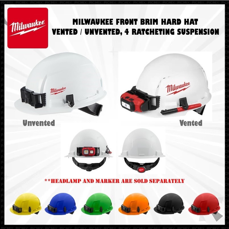 MILWAUKEE BOLT™ Vented / Unvented Front Brim Hard Hat, Safety Helmet ...