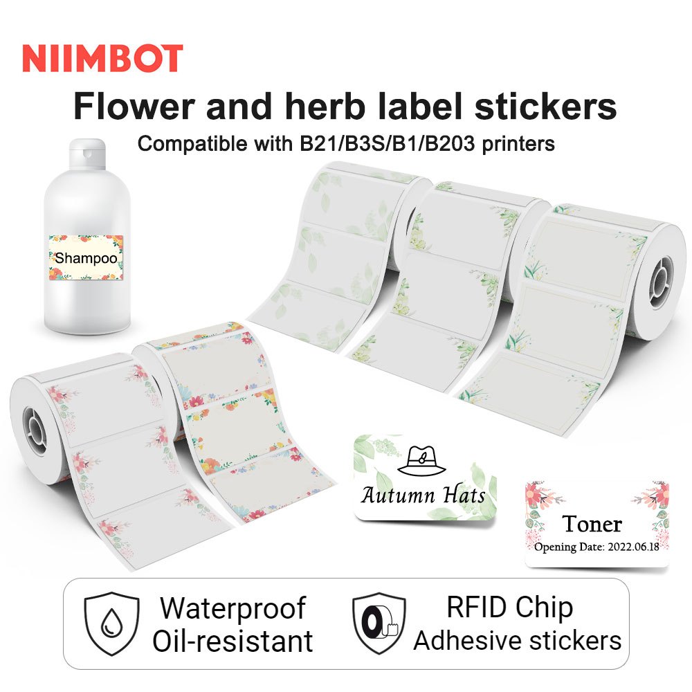 NIIMBOT B21/B3S/B1 Printing Paper Flower Pattern Series Waterproof, Oil ...