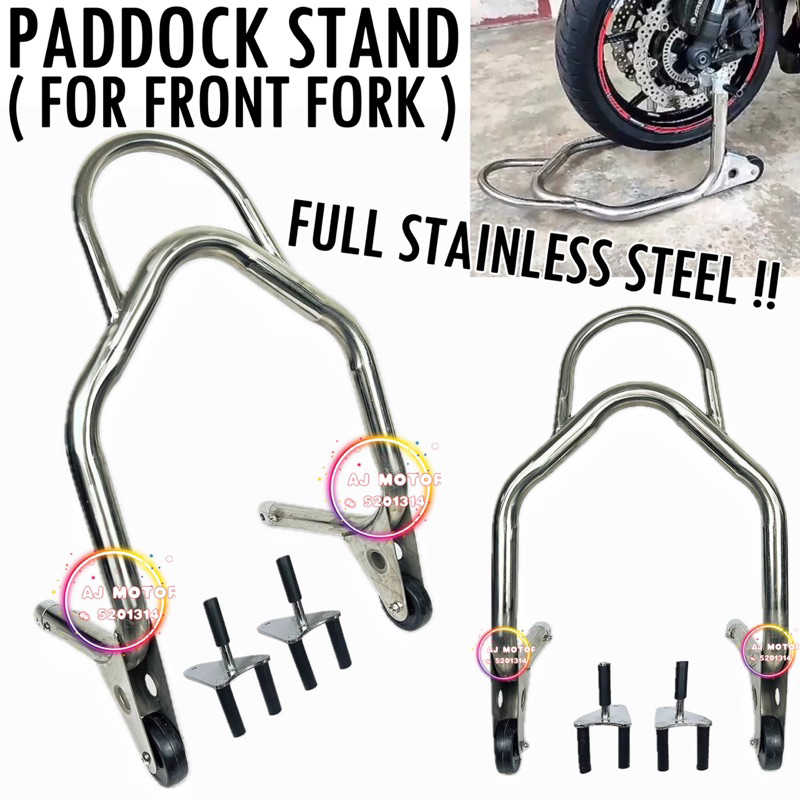 UNIVERSAL MOTORCYCLE PADDOCK STAND FRONT FORK STAINLESS STEEL WITH ...