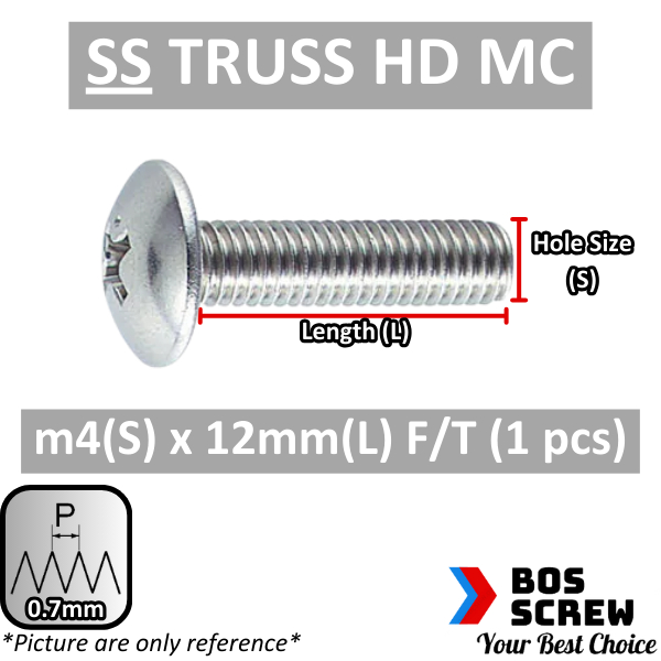 SS Truss Head Machine Screw m4 x 6mm ~ 40mm, (Stainless Steel 304 ...
