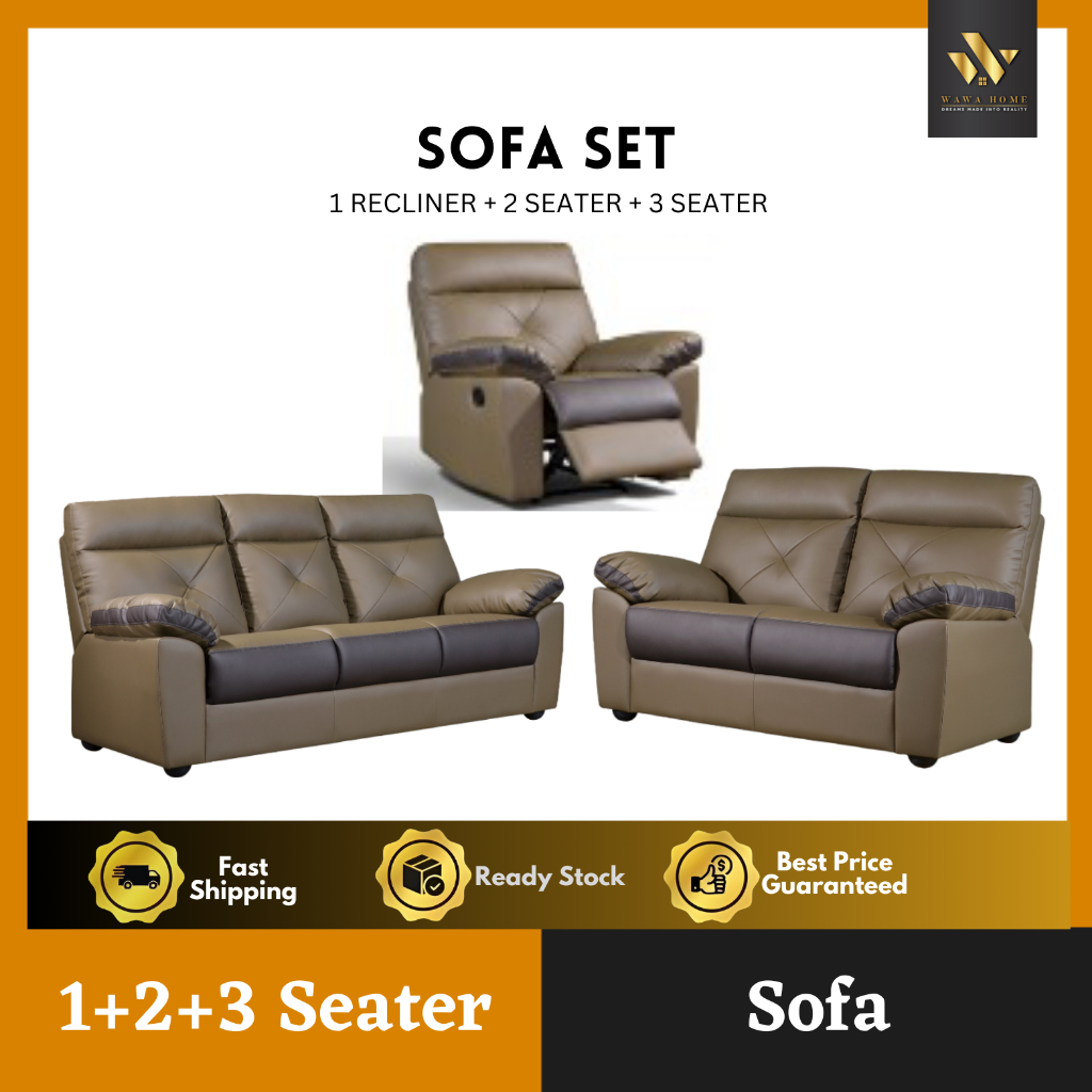 Nayla Recliner Sofa Set (1R+2+3 Seater) with PU Leather | Shopee Malaysia