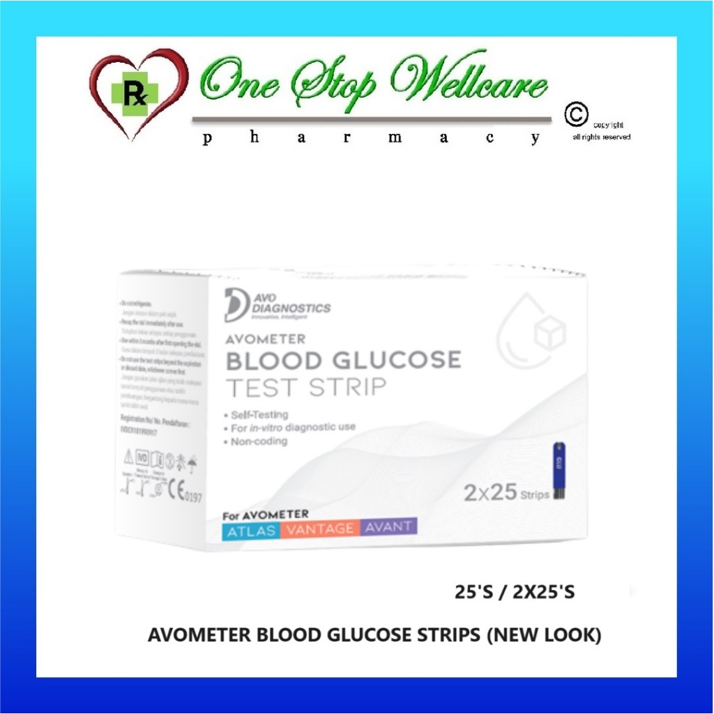 AVOMETER BLOOD GLUCOSE STRIPS 1X25'S / 2X25'S (EXP:10/2026) | Shopee ...