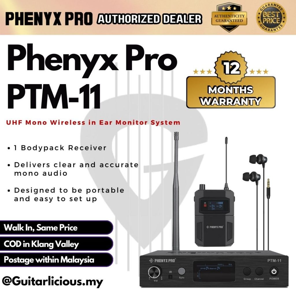 Phenyx Pro PTM-11 UHF Mono Wireless in Ear Monitor System with 1 ...