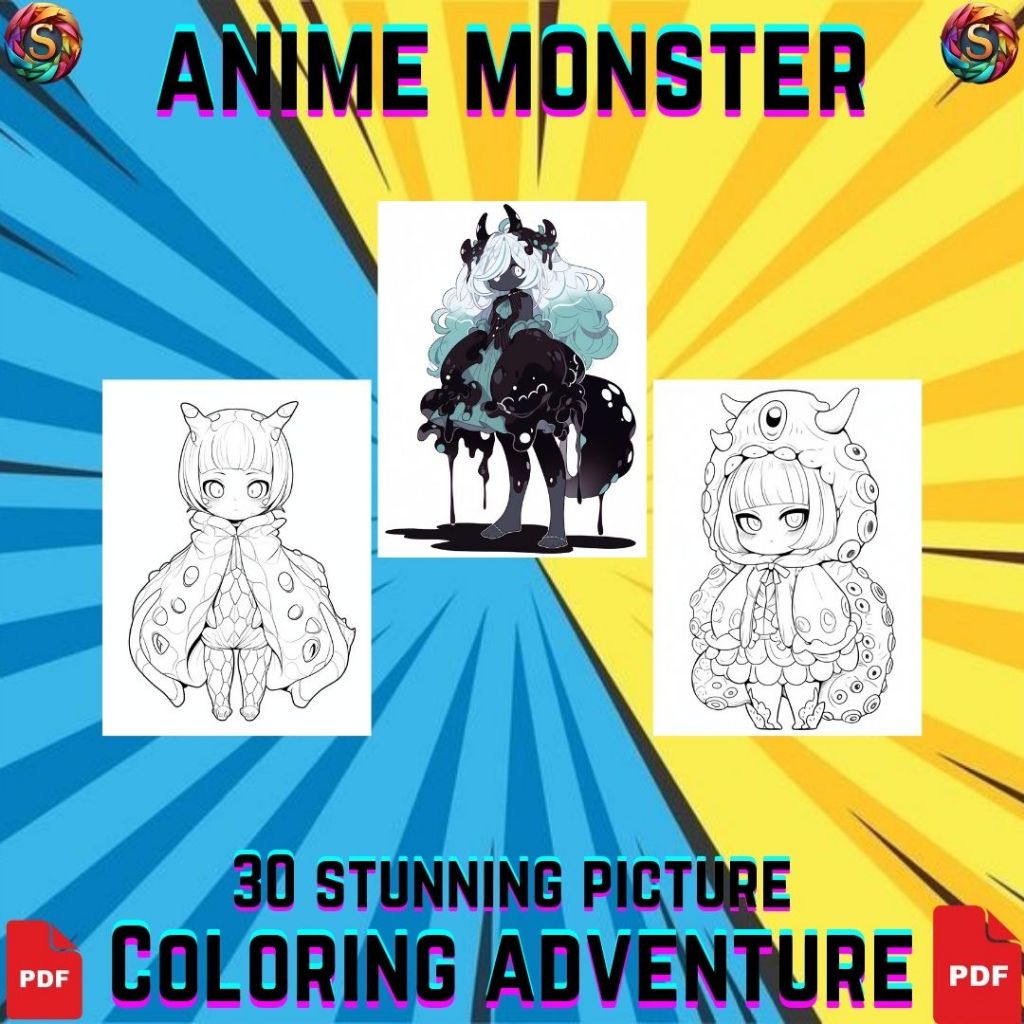 [PDF] Cute Anime Monster Colouring Adventure - 30 PICTURE - Coloring ...