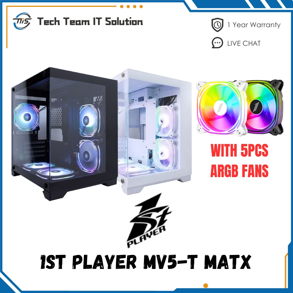 1st Player MV5-T MATX Double Side Tempered Glass Gaming Case (With 5 ...