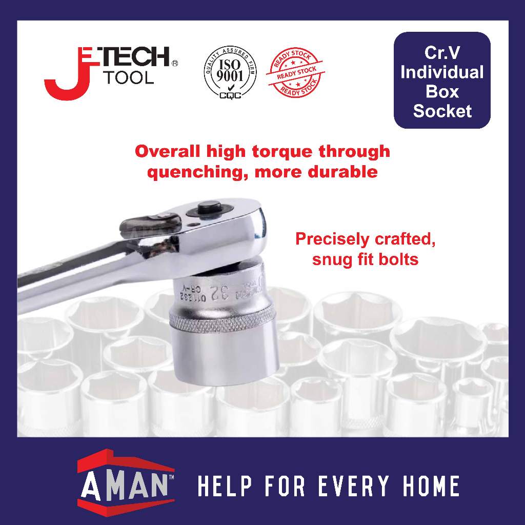 JETECH Box Socket 6 Point 12 Point 1/2" Standard Length CRV Socket Box ...
