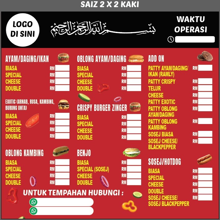 STICKER STALL MENU BURGER WITH PICTURES AND BLANKS | Shopee Malaysia