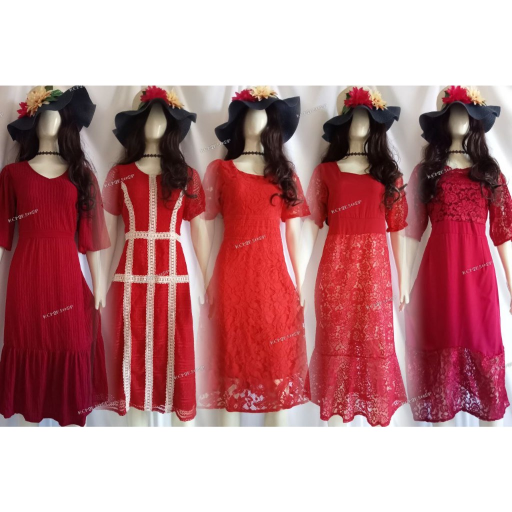 CHRISTMAS DRESS RED PLAIN DRESS DINNER DRESS MIDI MAXI DRESS MERAH ...