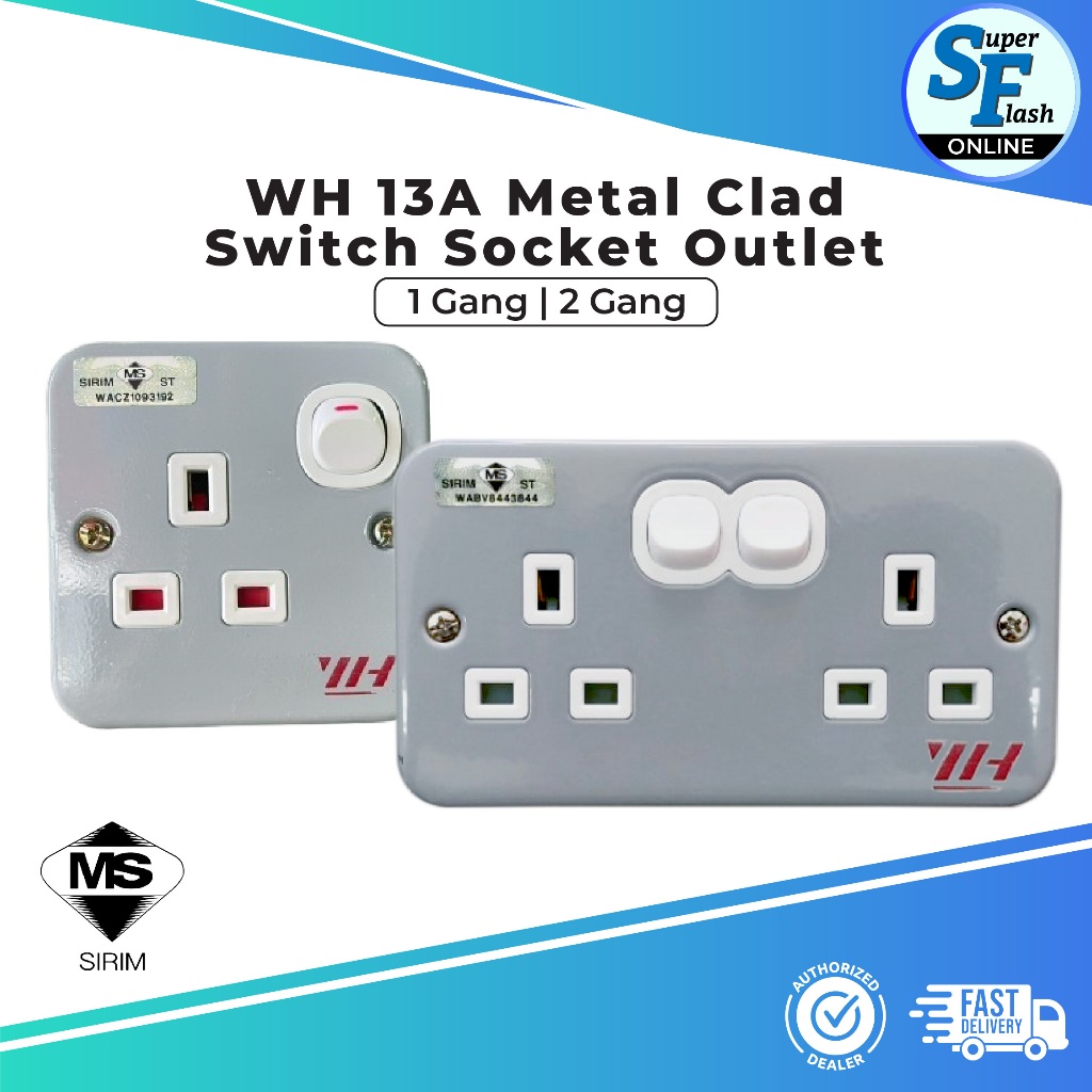 WH Metal Clad 13A / 13A 2 Gang Switch & Sockets | Shopee Malaysia