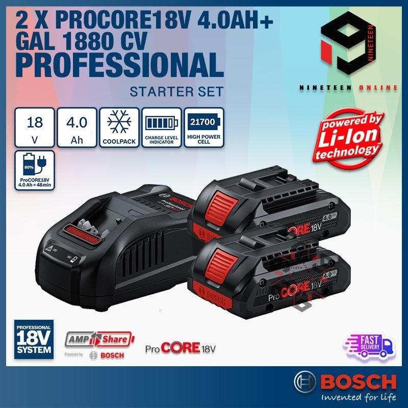 BOSCH 2X PROCORE 18V 4.0AH + GAL 1880 CV STARTER SET (18V)(4.0Ah) | Shopee Malaysia