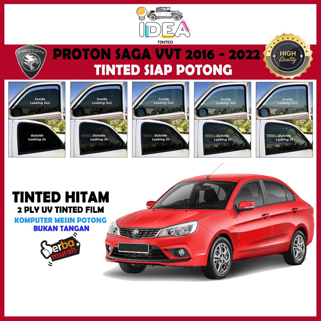 Proton Saga VVT 2016 -2023_Tinted Kereta_2PLY UV Film_Hitam_Siap Potong ...