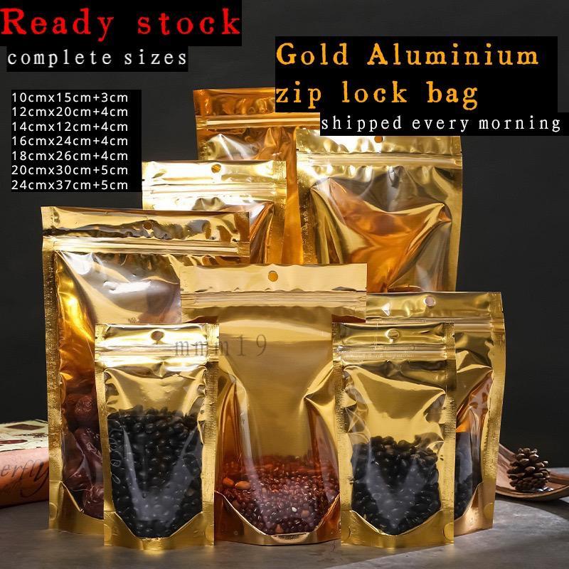 50 Food Grade Aluminium Ziplock Pouch Stand Up Gold Packaging Bag food ...