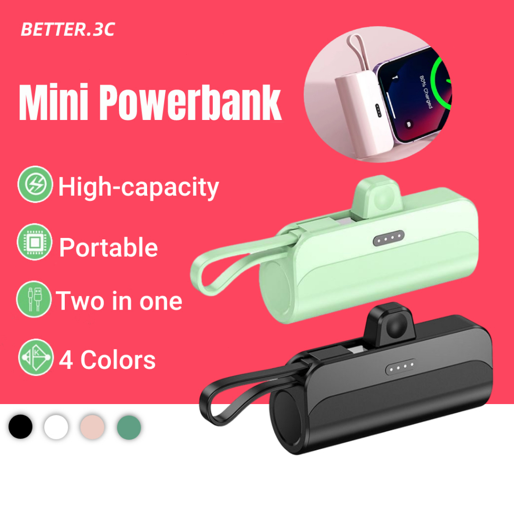 2 IN 1 Mini Portable Power Bank 4 Light Full Capacity 5000MAH IP/Type C ...