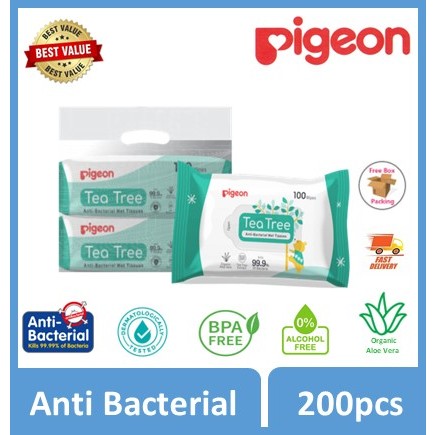 Pigeon Tea Tree Anti- Bacterial Wet Tissue (100cps X 2packs) | Shopee ...