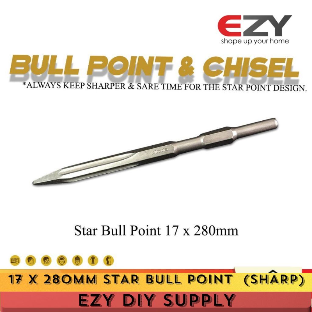 Heavy duty 17mm X 280mm DEMOLITION STAR BULL POINT/ ELECTRIC DEMOLITION ...