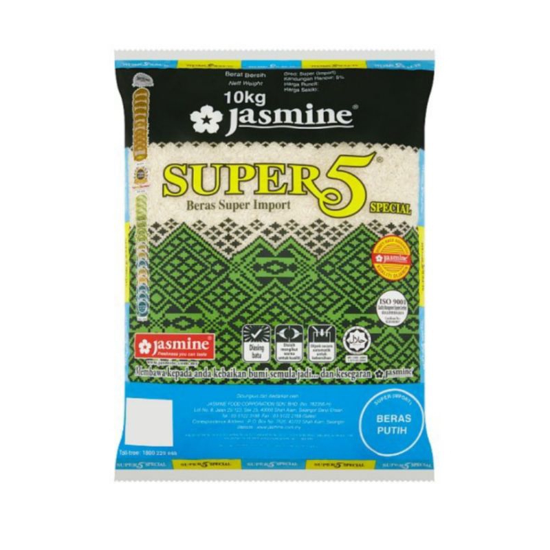 JASMINE SUPER 5 IMPORT RICE 10KG | Shopee Malaysia