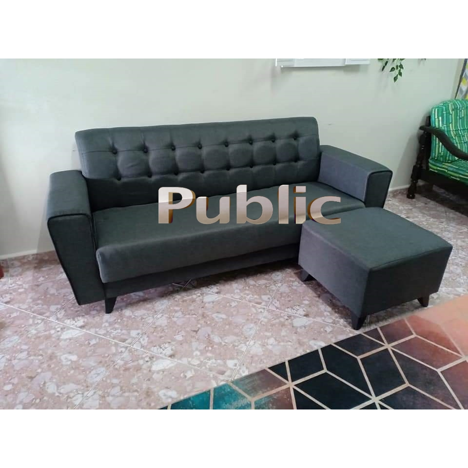 𝙏𝙀𝙍𝙈𝙐𝙍𝘼𝙃 Percuma 1 Bangku Sofa Baldu Kelabu 3 Seater Sofa Bentuk L ...