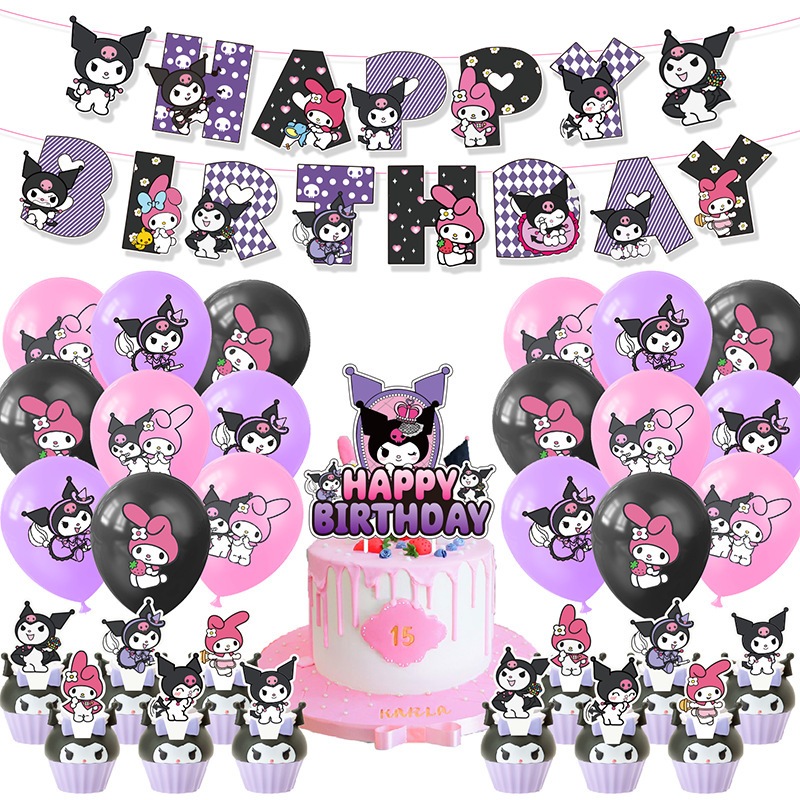 [Ready Stock][32pcs]DIY Kuromi A Themed Happy Birthday Decoration Set ...