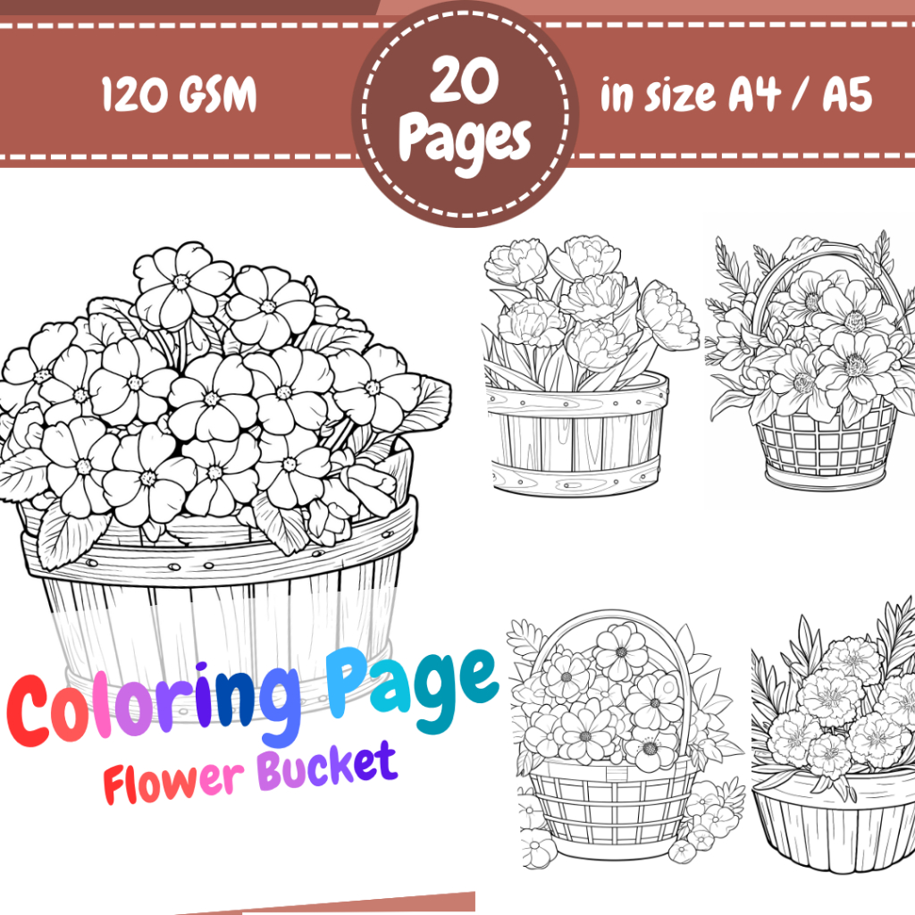 kertas mewarna bunga dalam bakul - coloring pages flower bucket ...