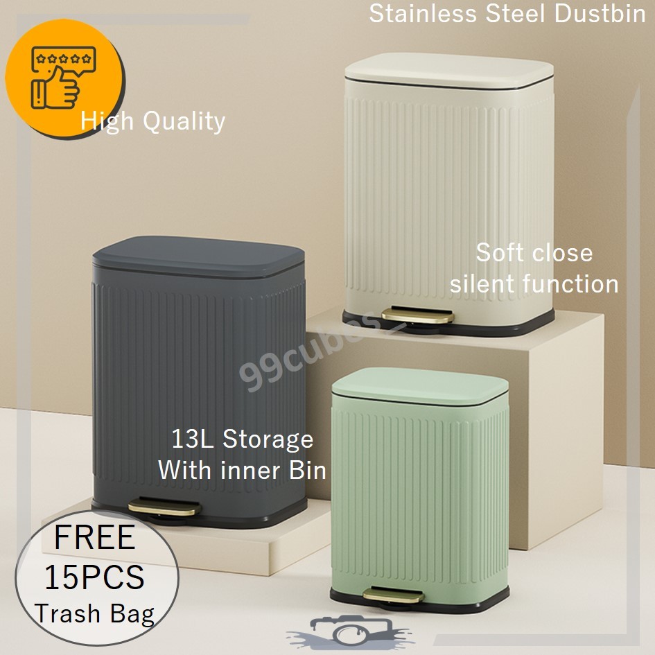 2in1 Muji Nordic Stainless Steel Trash Dustbin 13L Touchless Slow Soft ...