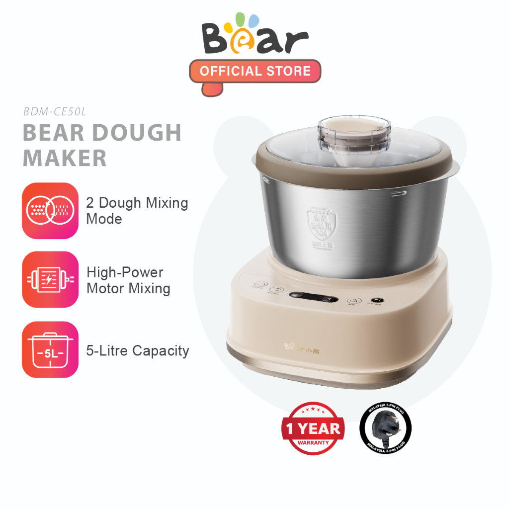 Bear Smart Dough Maker High Power Motor 2 Dough Mixing Mode (5.0L) BDM ...