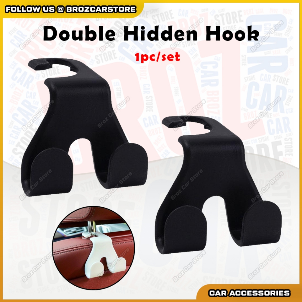 2 in 1 Double Hidden Hook Car Headrest Hooks Phone Holder Hanging Up to ...