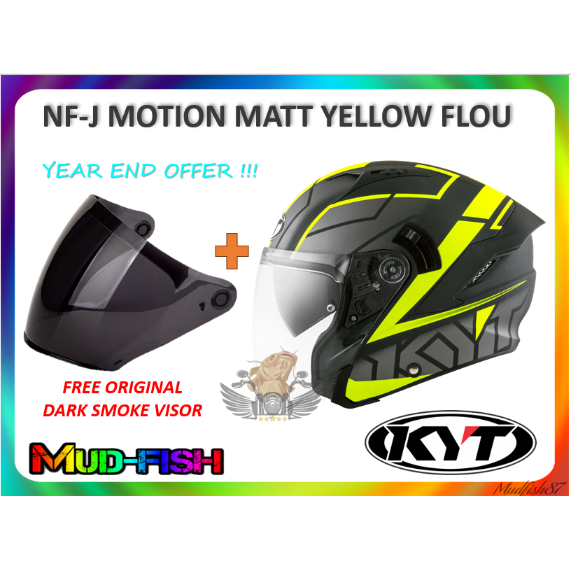KYT NFJ MOTION MATT YELLOW HELMET NF-J (DOUBLE VISOR) + FREE ORIGINAL ...