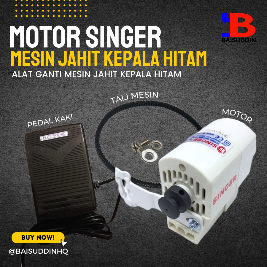 SINGER Motor Mesin Jahit Kepala Hitam Model 11J dengan Pedal Kaki ...
