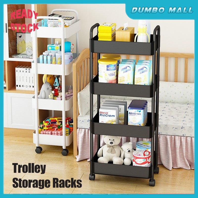 3/4 Tier Trolley Rack Storage Shelf with Wheels Home Office Kitchen ...