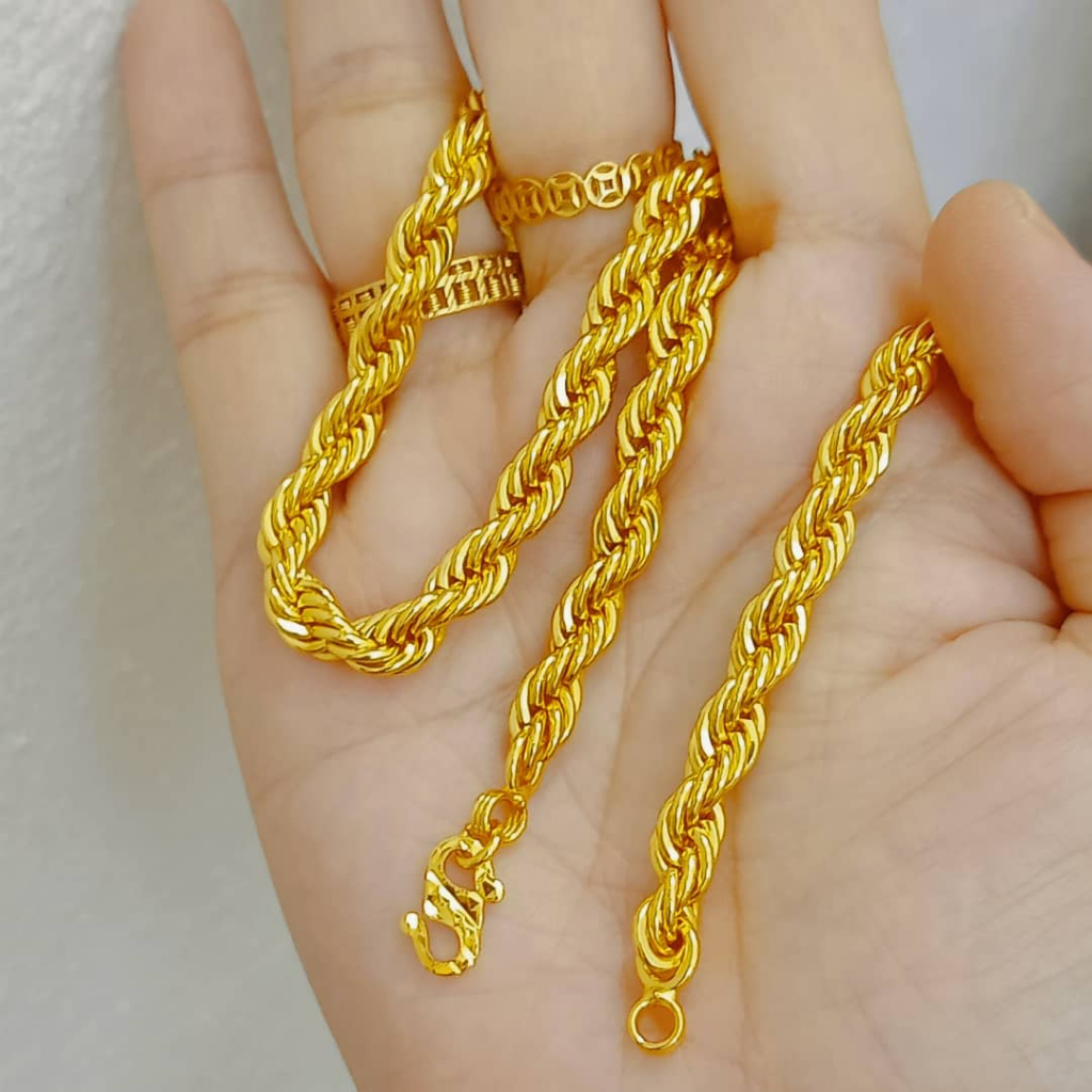 Necklace 4/5/6mm 70cm Rantai Leher Emas Bangkok 24k GOLD PLATED ...