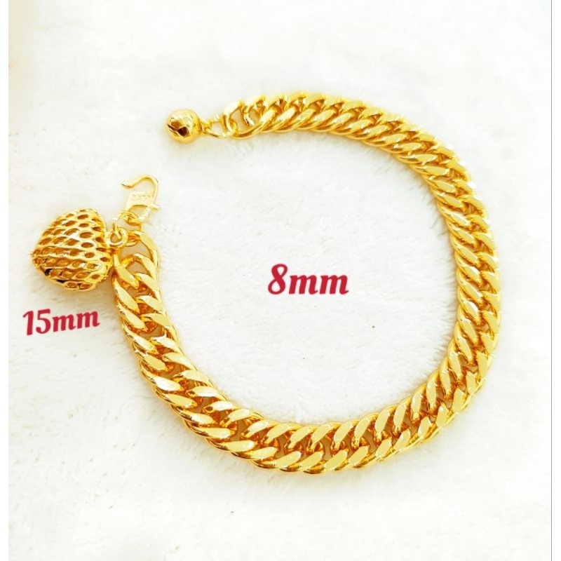 Rantai Tangan lipan love 15mm EMAS BANGKOK bracelet golden plated ...