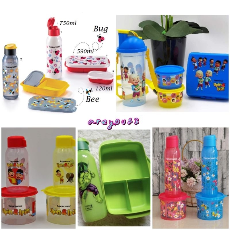 TUPPERWARE Bekas Makanan Lunch Box Botol Air Set Pretty Blooms 2pcs ...