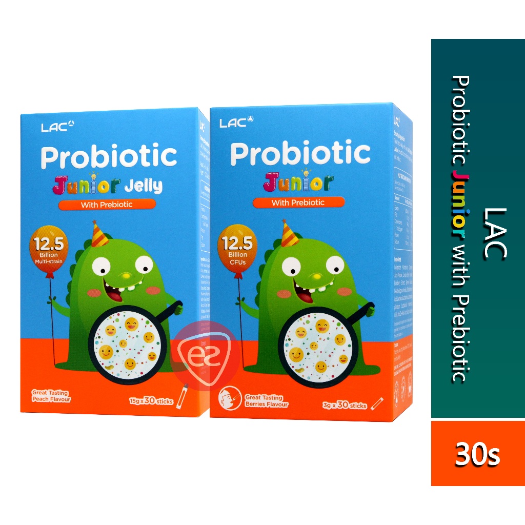 LAC Probiotic Junior With Prebiotic (12.5 Billion CFUs) (Jelly 15g x 30 Sticks In Peach Flavour ...