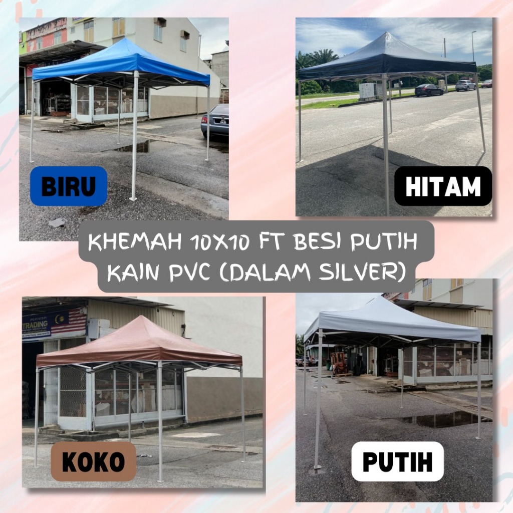 KHEMAH PVC (DALAM SILVER) SAIZ 10ft X 10ft (3M X 3M) BESI PUTIH ...