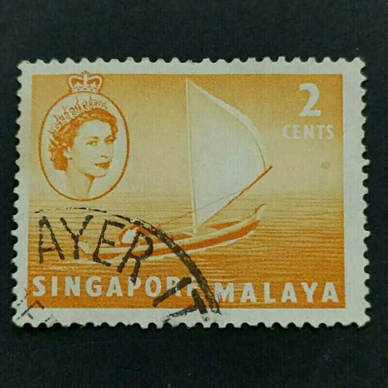 1955-1961 Stamp Singapore-Unique Used Stamp-2c yellow-orange Queen ...